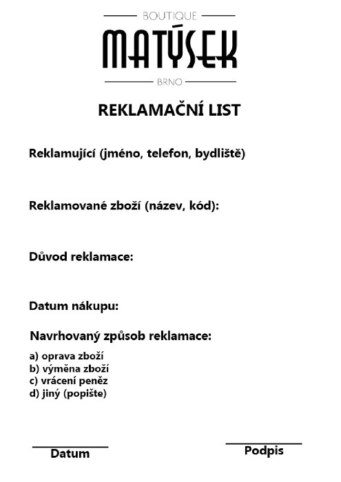 Reklamace :: Boutique Matýsek